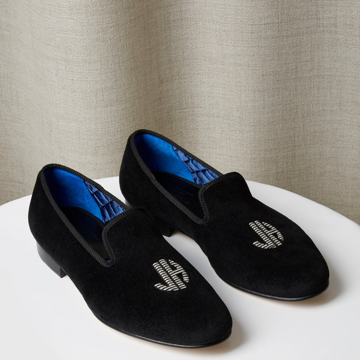 Albert Slipper in Black Velvet with Hand-Embroidered Monogram – Arthur ...